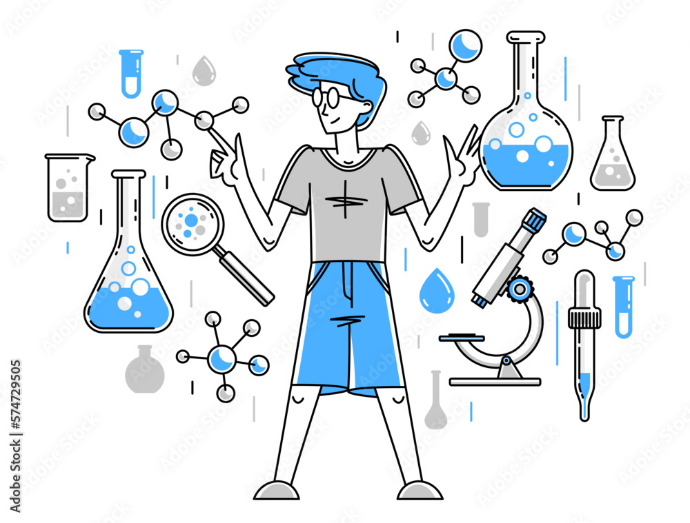 Chemical experiment and research, scientist working with some molecules ...