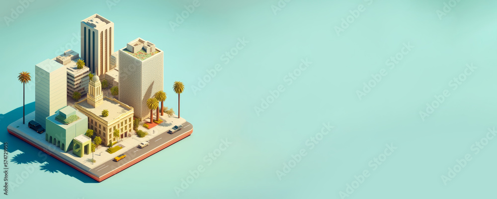 Square-shaped miniature Los Angeles featuring best known buildings ...