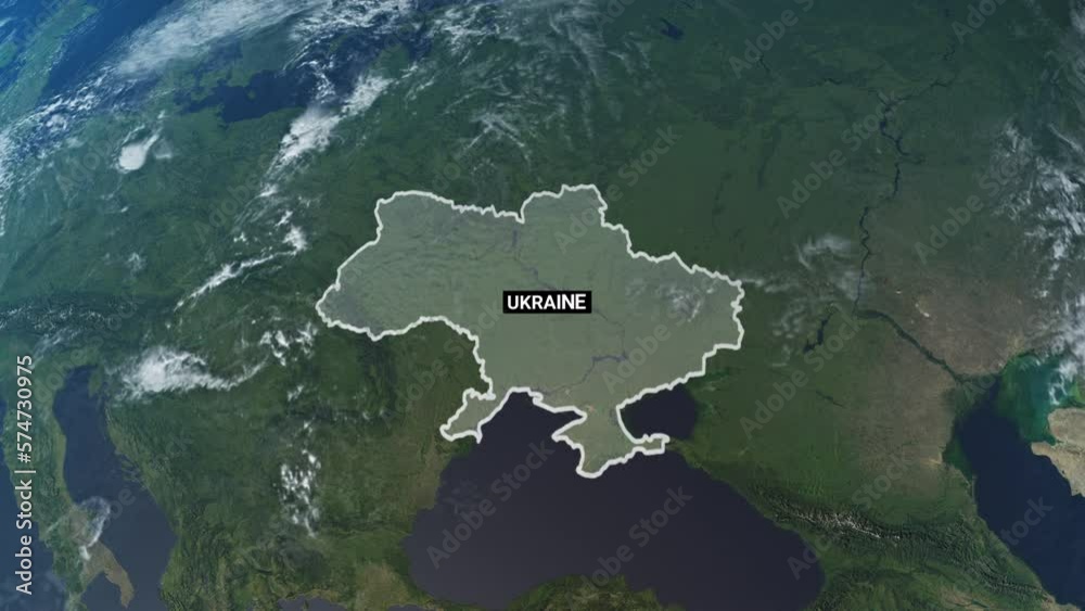 Ukraine map, zooming in from the space through a 4K photo real animated ...