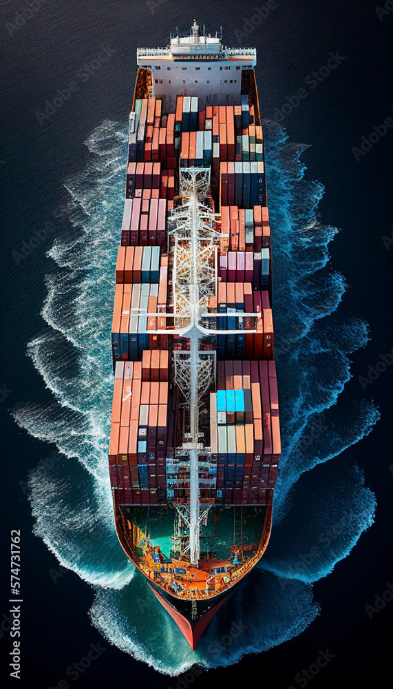 Cargo Container ship at the ocean, supply chain visualization ...