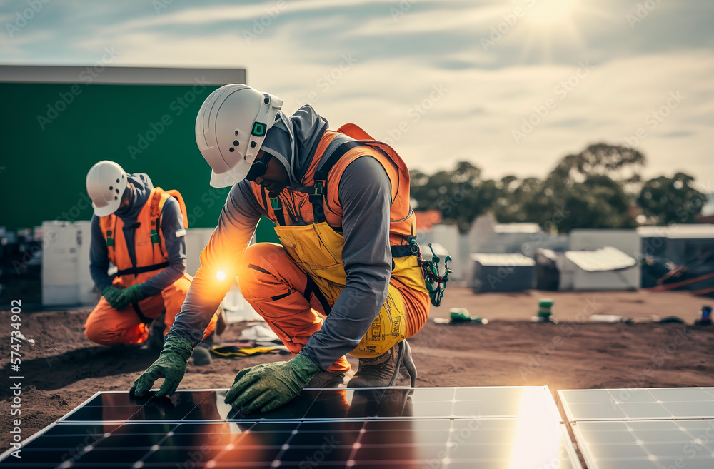 Generative AI illustration of Electrician in safety helmet, uniform and ...