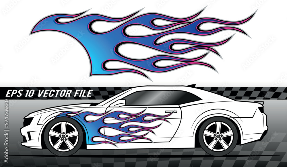 Electric Sports car Speed fire flame decal vinyl sticker. Racing car ...