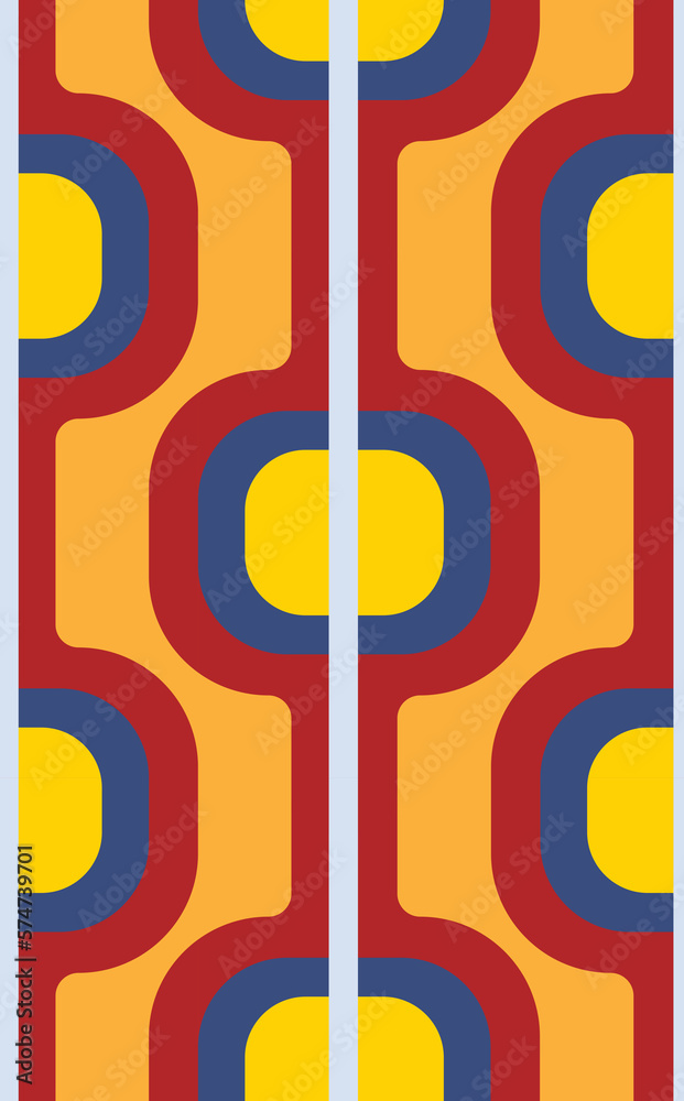Mod TV Stripes, Mid-Century Inspired design in Marigold, Red, Blue, and ...