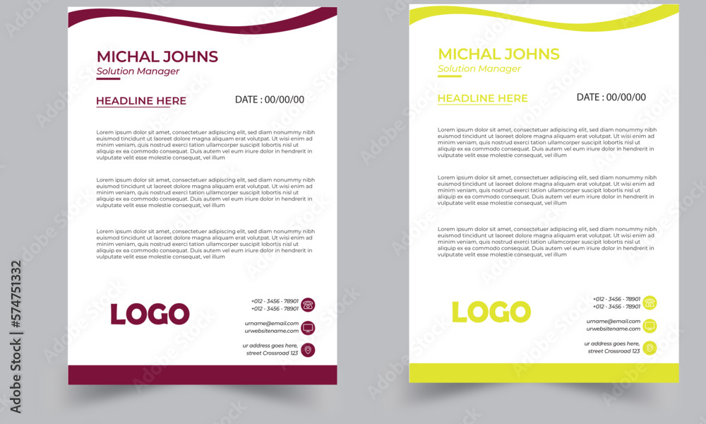 Professional letterhead template design for business project. Corporate letterhead document with ...