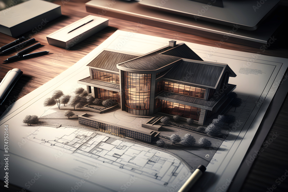 3d modelled building pops up over the 2 dimensional floor plan drawing ...