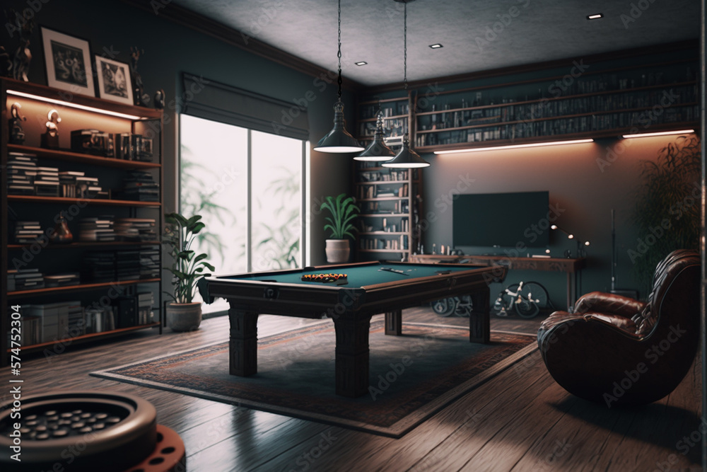 Game room with billiards, created by a neural network, Generative AI ...