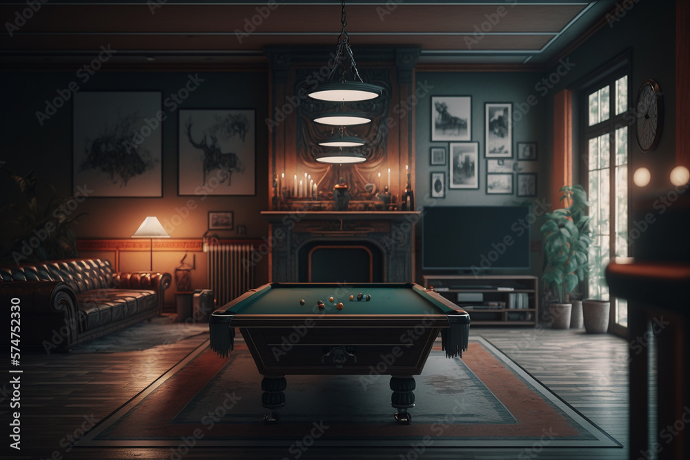 Game room with billiards, created by a neural network, Generative AI ...