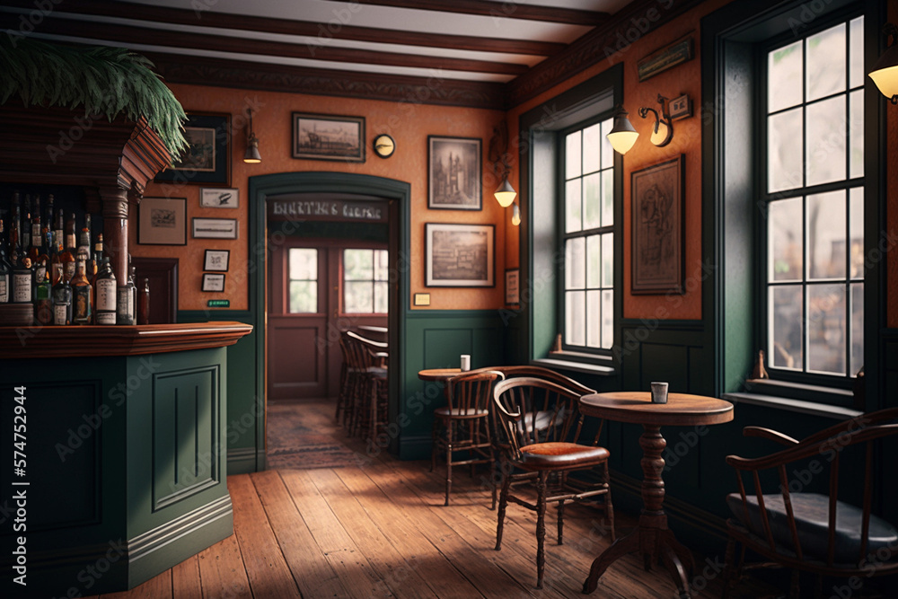 interior of an Irish pub, created by a neural network, Generative AI ...