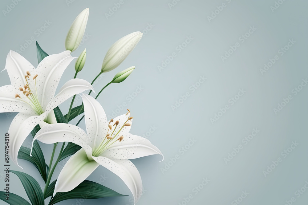 Lilies Flowers spring summer Minimalism Background with empty Copy ...
