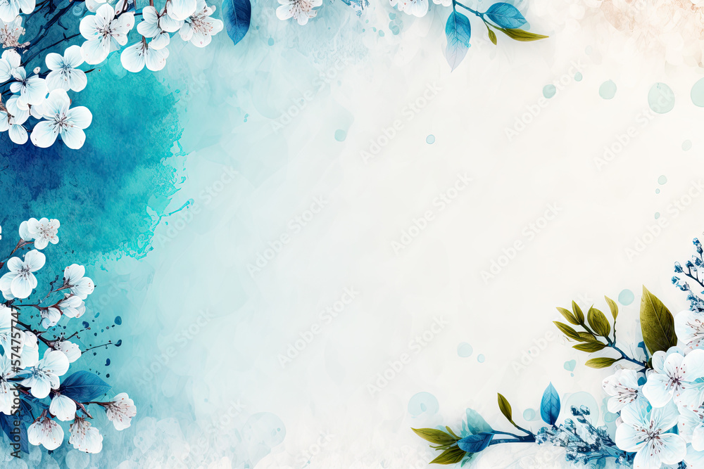 Spring Summer nature flower plants white blue with empty copy space for ...