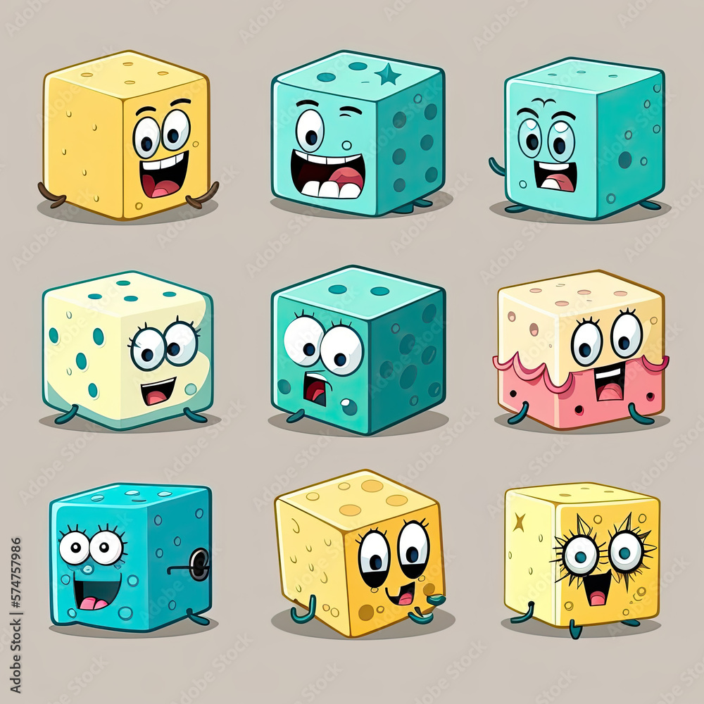 a sprite pack for a 2d game. The main character is a cube, generative ...