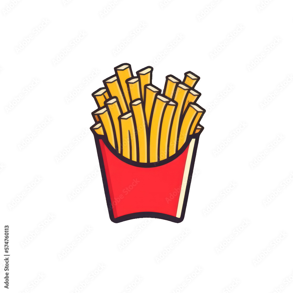 Frites dans une barquette en carton rouge, dessin style cartoon ...