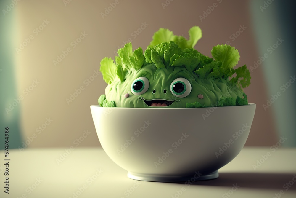 3D Cartoon - sprechender Salat in einer Salatschüssel. Porträt von ...