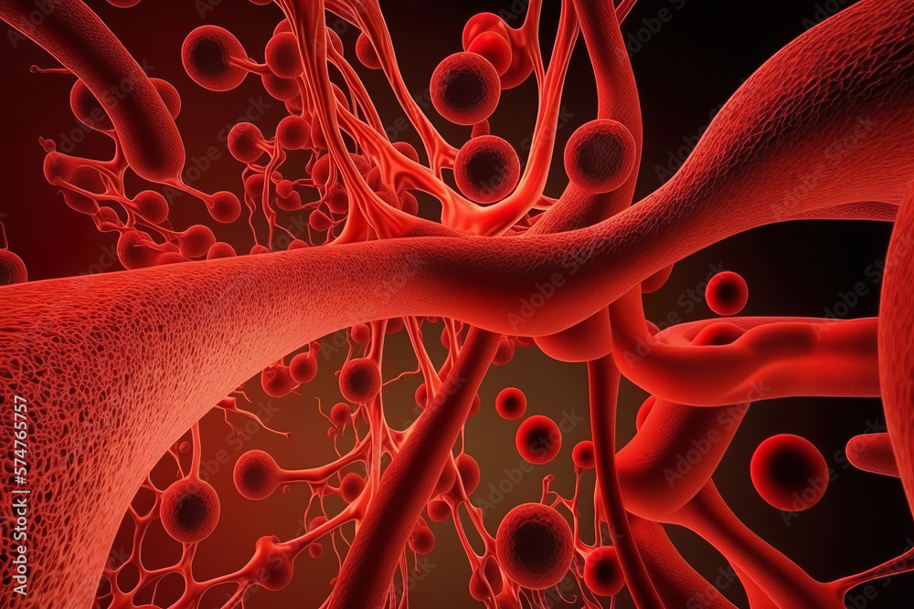 Blood circulatory system. Vessel, artery, capillary and red blood cells ...