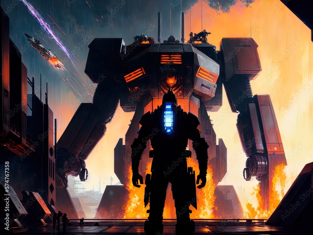 Giant robot. Futuristic sci-fi robot warrior. Stock Illustration ...