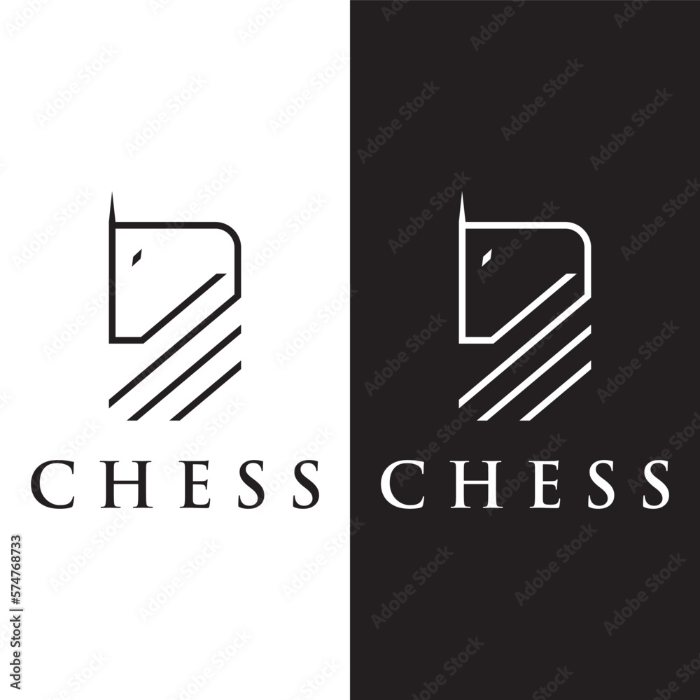 Chess strategy game Logo template with horse, king, pawn and rook ...