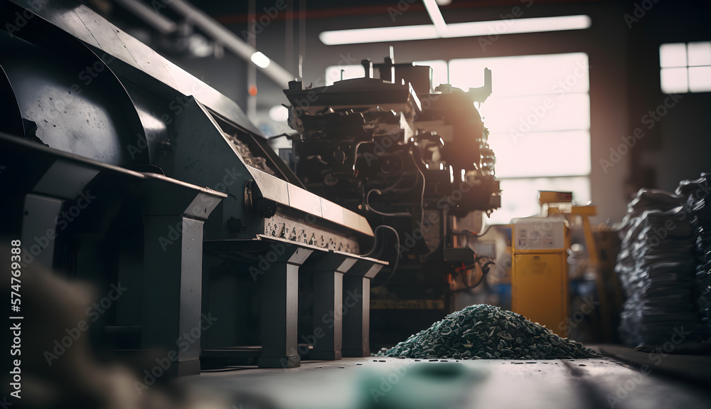 Conveyor assembly line with garbage bottles and packaging. Industry ...