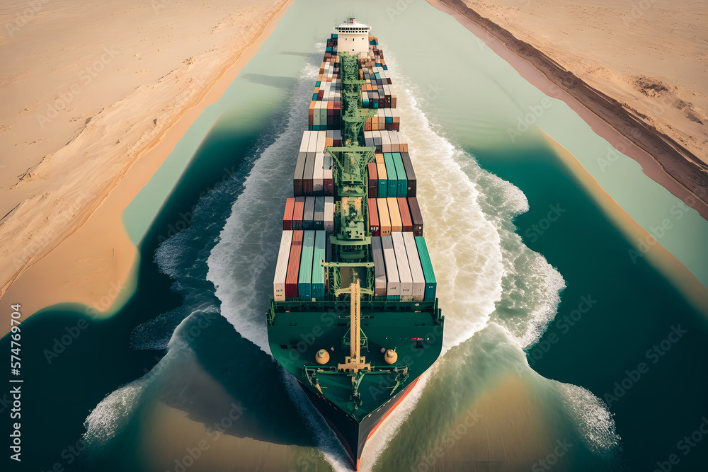 Accident crash Container cargo ship in transportation canal, aerial top ... Accident crash Container cargo ship in transportation canal, aerial top ...