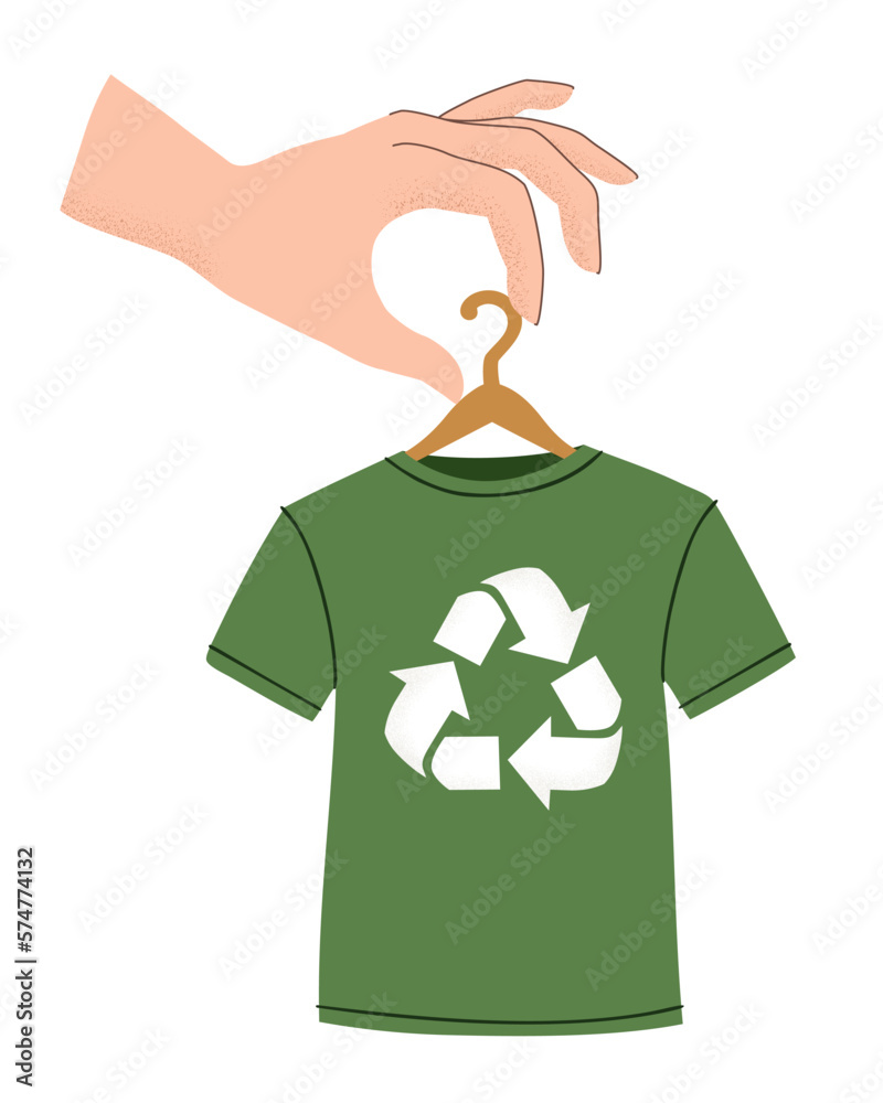 Vector illustration of green recycling t-shirt with hand holding ...