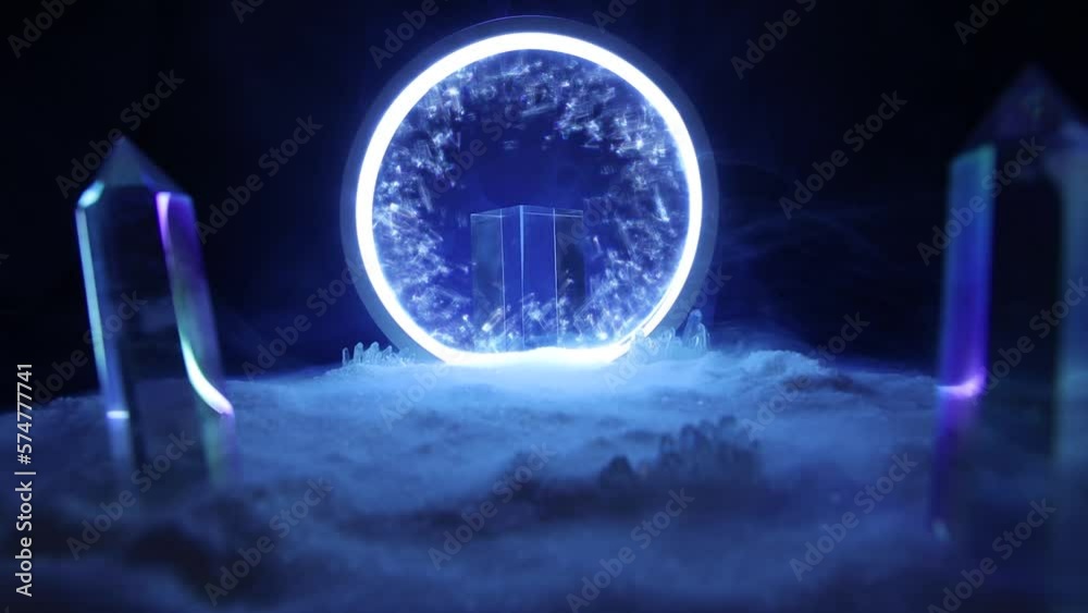 Round mystical portal. Earth in cracks on dark background. Futuristic ...