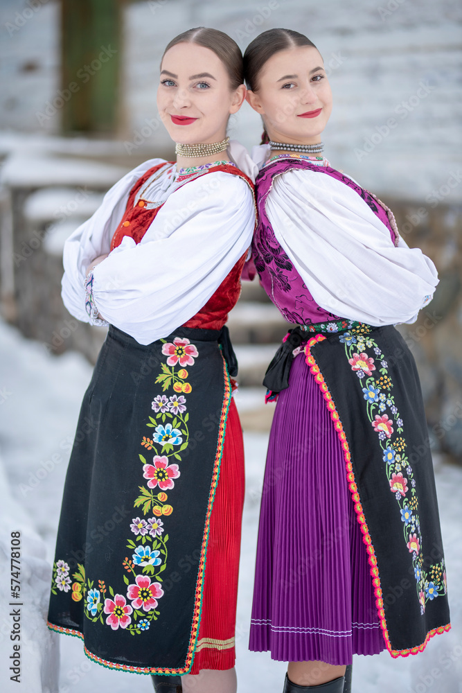 Beautiful woman wearing traditional Eastern Europe folk costumes ...