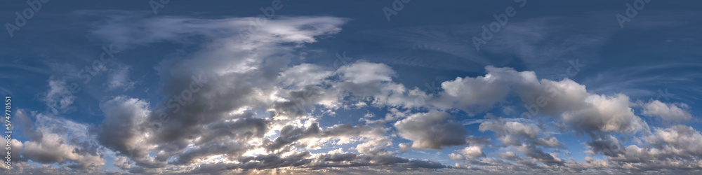 sunset sky with evening clouds as seamless hdri 360 panorama view with ...