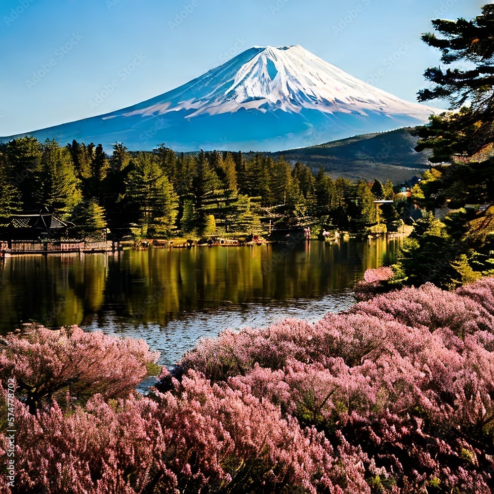 This image captures the iconic beauty of Mount Fuji, the highest ...