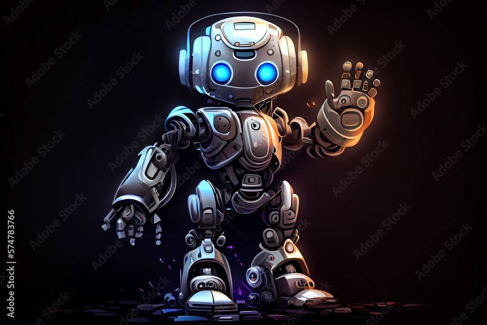 Cute Humanoid Robot Full Body Over Dark Background Waving Hello ...