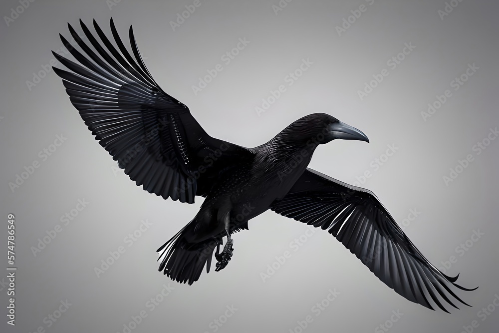 isolated black and white illustration of a flying bird crow front. Generative AI Stock ...