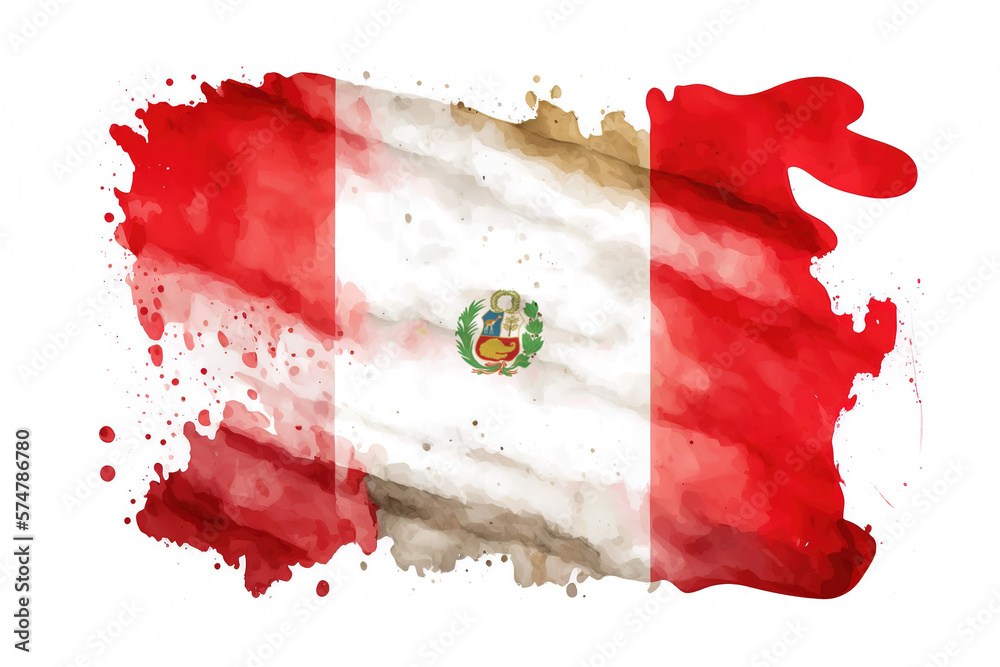 Peru Flag Expressive Watercolor Painted With an Explosion of Color ...