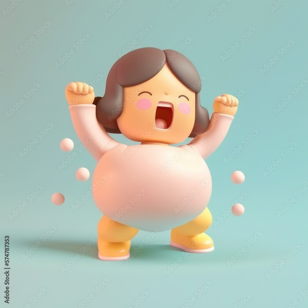 kawaii girl with an excited expression, bouncing on her feet and ...
