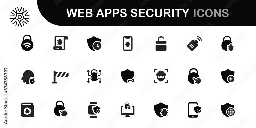 web app security icon set. Security line icons set. Cyber lock, unlock ...