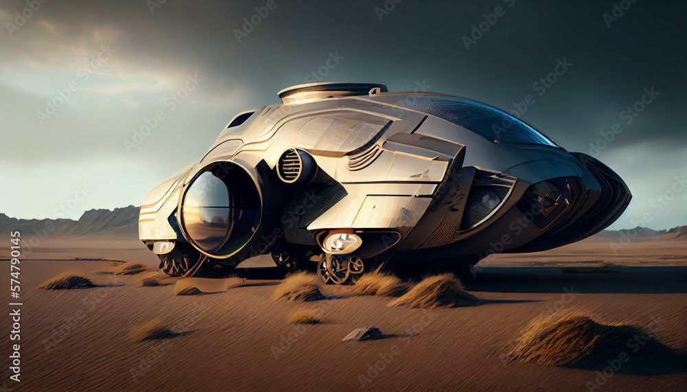 A futuristic vehicle with a sleek and aerodynamic design, in a sci-fi ...