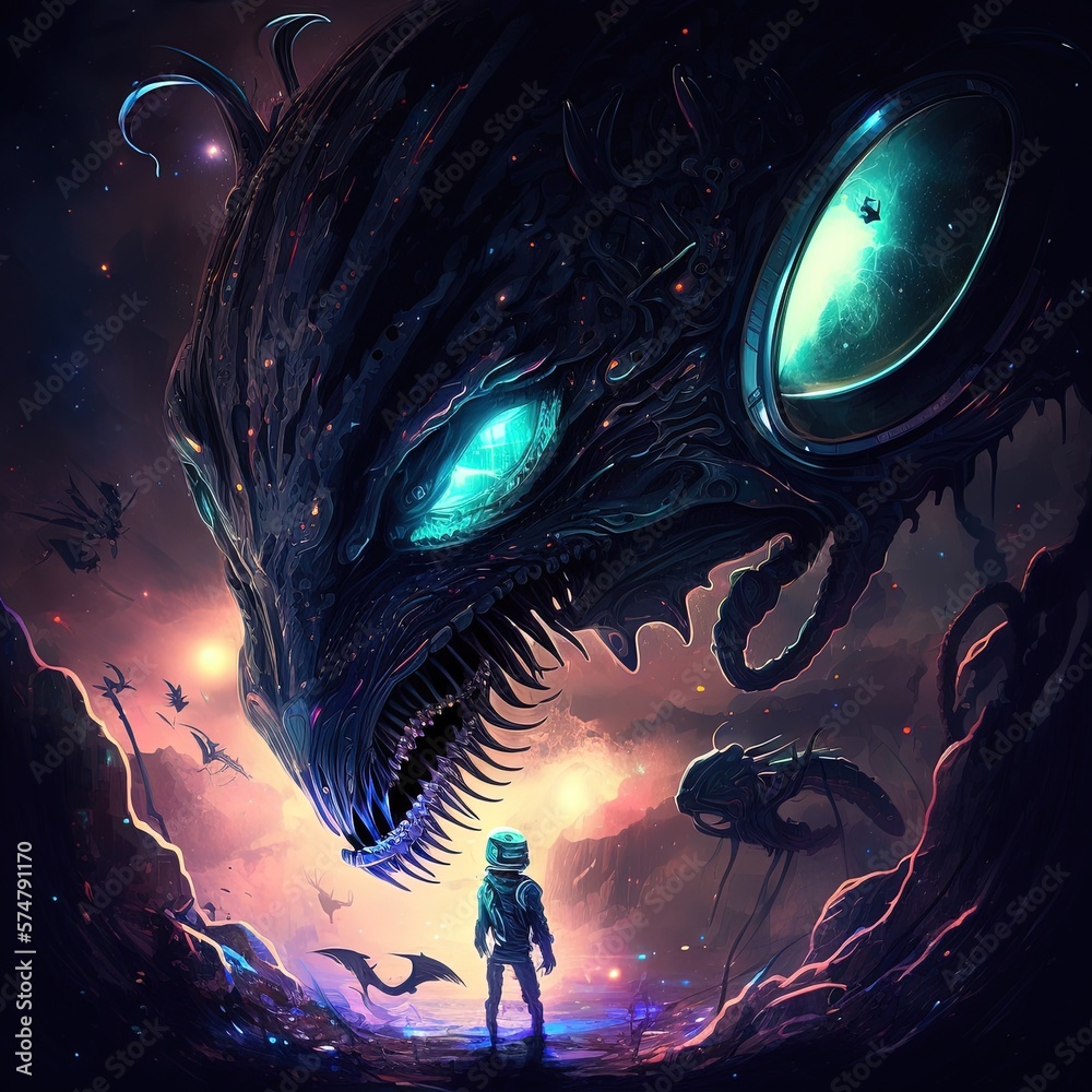 Nightmare in deep space. A science fiction horror concept, with ...