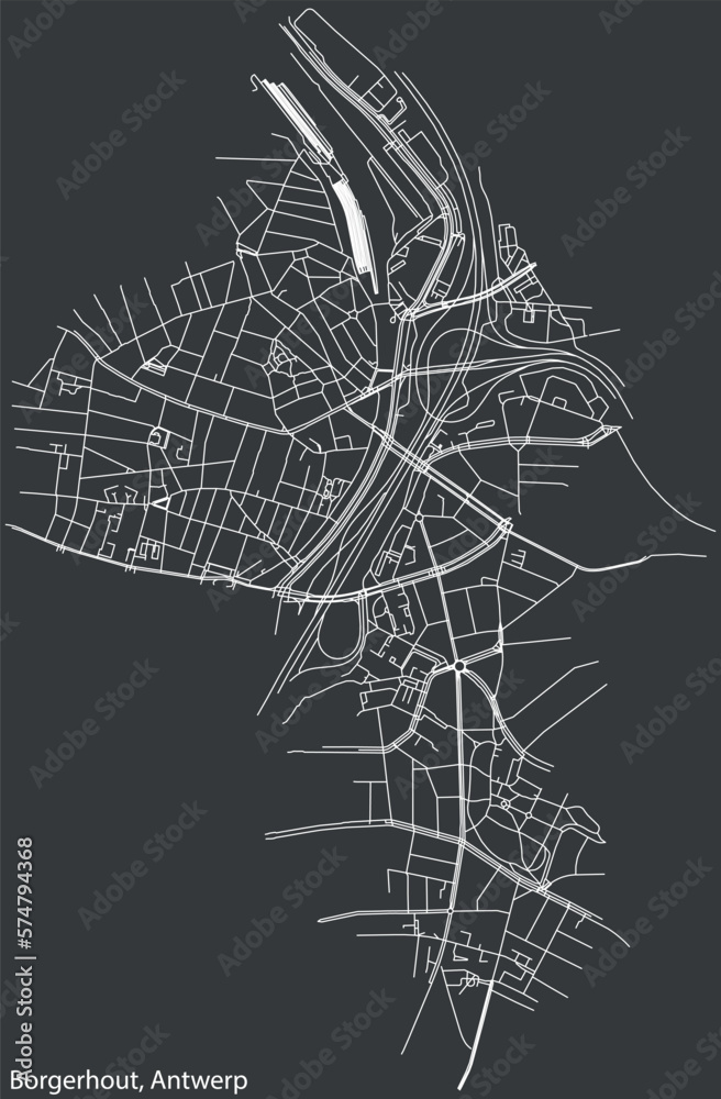 Detailed hand-drawn navigational urban street roads map of the ...