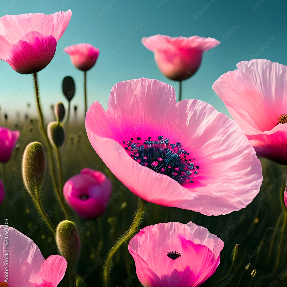 pink poppies Ai illustrations, Poppies digital art, exotic floral ...
