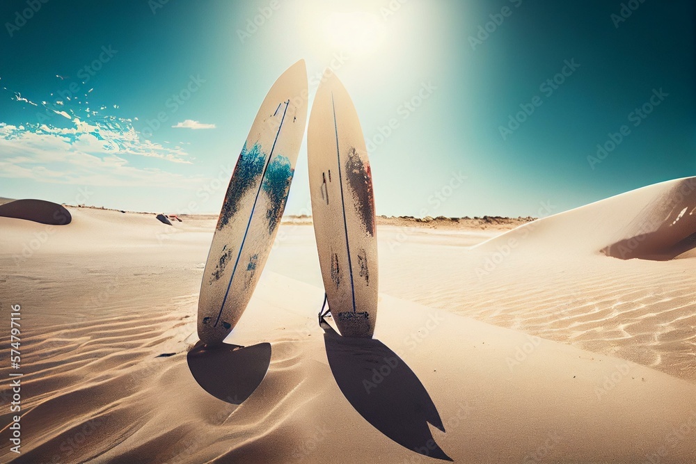 surfer boards on the sand, surf, surfing, surfer deck, AI Generated ...
