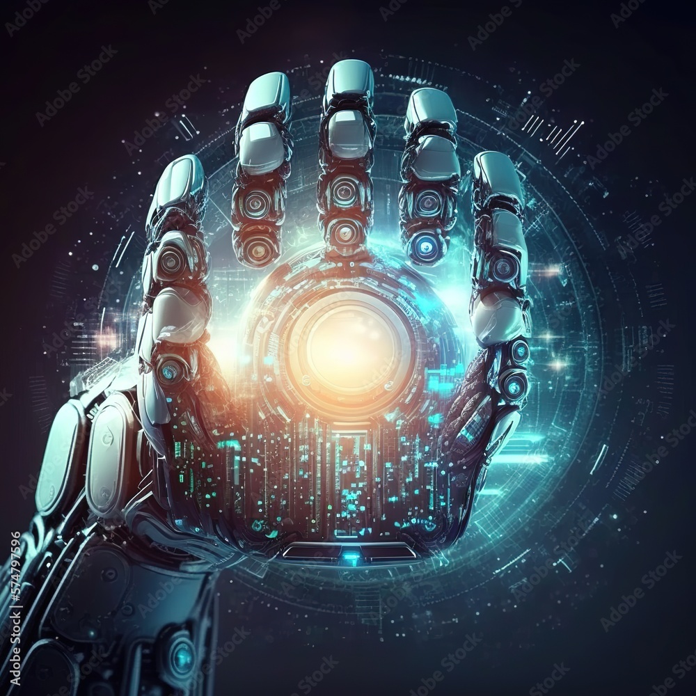 Artificial Intelligence, Machine learning, Hands of robot and human ...