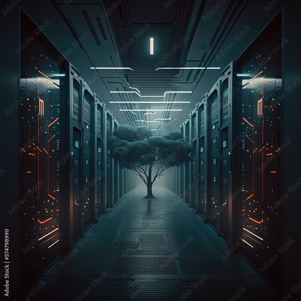 Corridor in Working Data Center Full of Rack Servers and Supercomputers ...