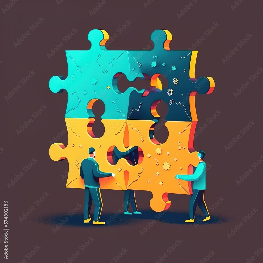 Concept of teamwork and collaboration. A businessman is holding a ...