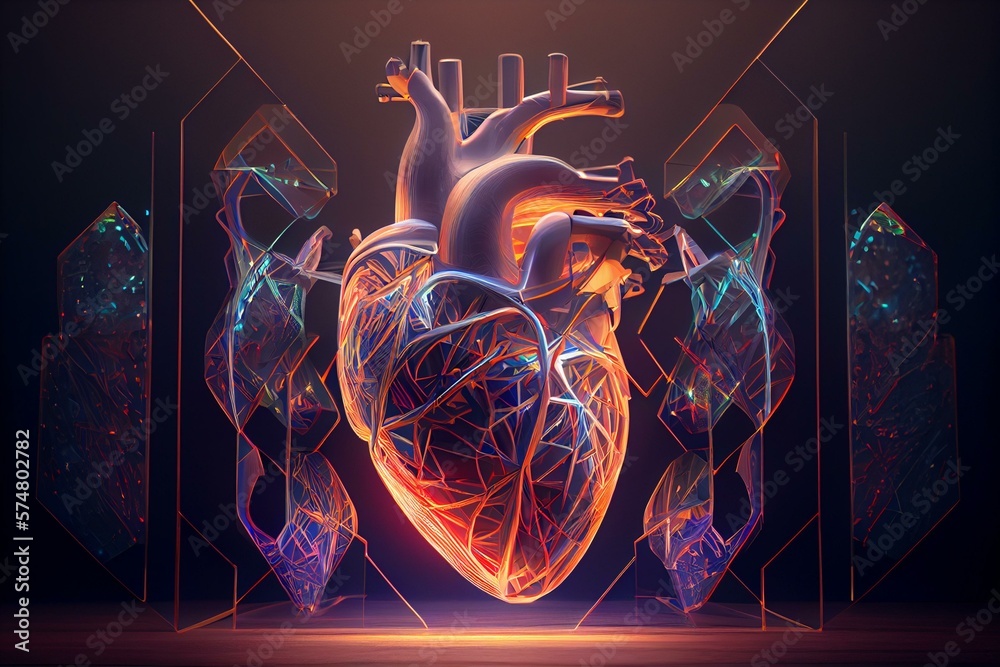 anatomic heart, geometric style, human heart, anatomy, AI Generated Stock Illustration | Adobe Stock