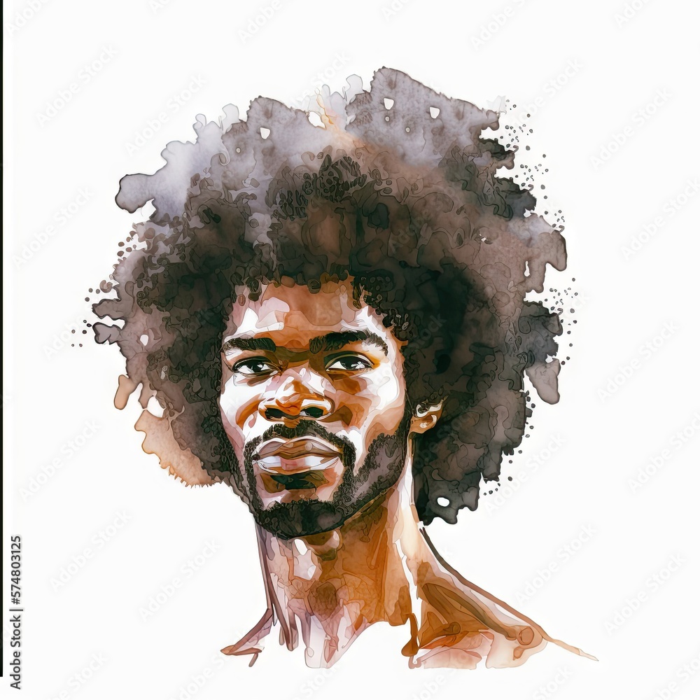afro man digital drawing with watercolor style illustration. generative ...