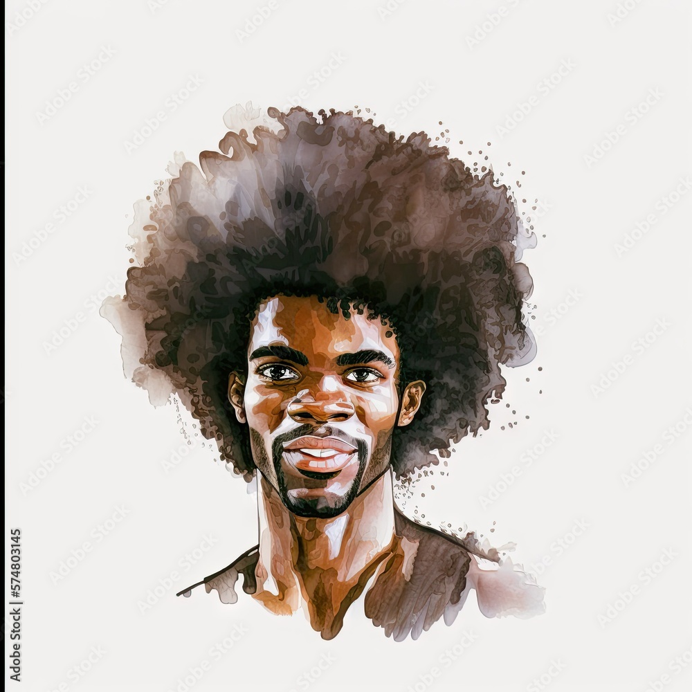 afro man digital drawing with watercolor style illustration. generative ...
