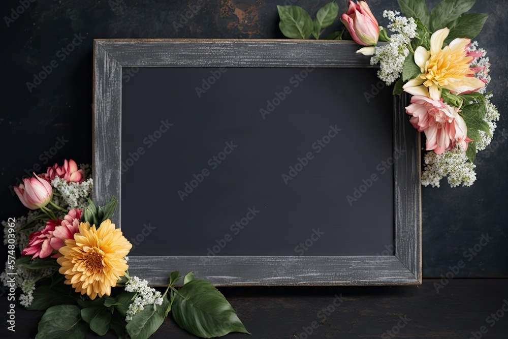 Blank whiteboard with flowers mockup. Generative AI Stock Illustration ...