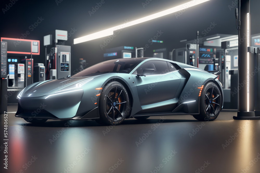 Cool futuristic and rare electric car at commercial charging charging ...