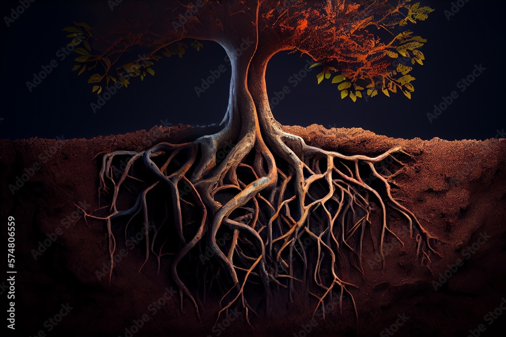 Tree Roots In Soil Close Up, Underground Texture, Illustration ...