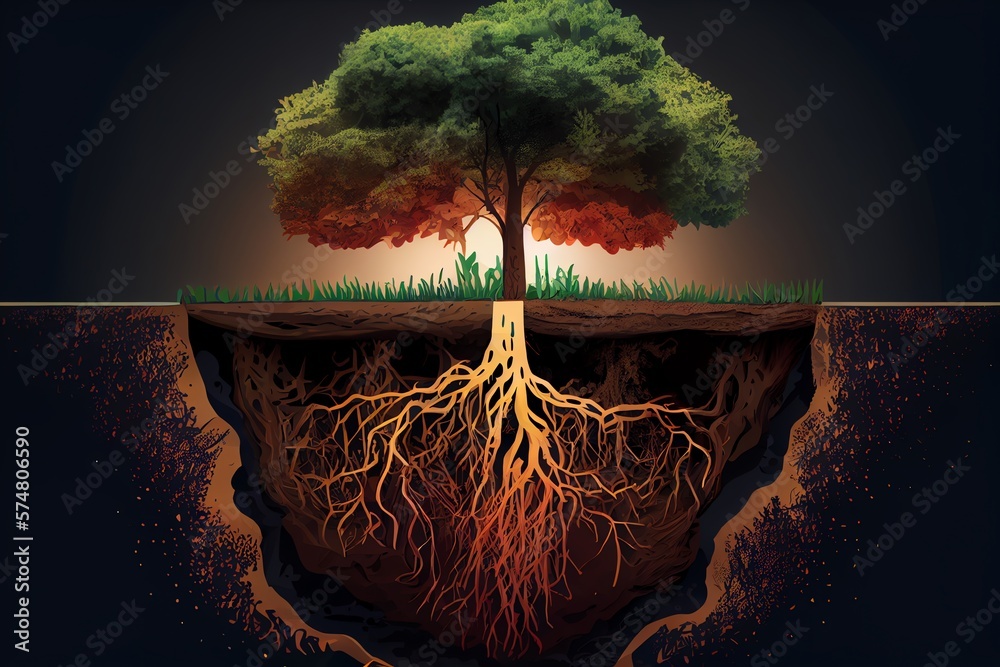 Root System Of A Tree Growing Underground, Soil Section Concept ...