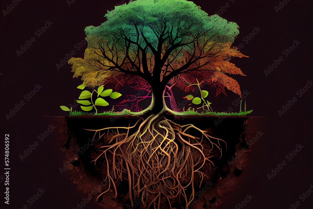 Root System Of A Tree Growing Underground, Soil Section Concept ...