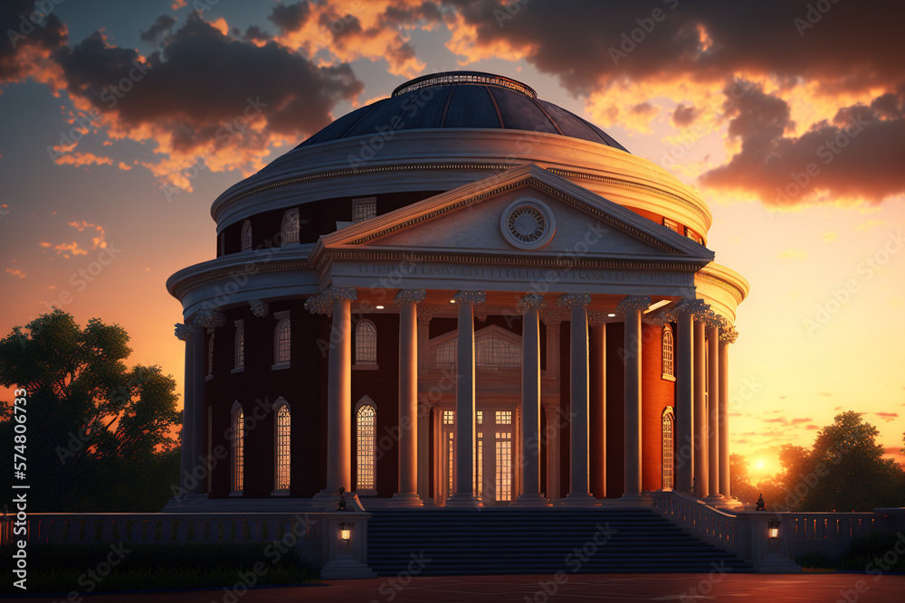 Greek style architecture and a spectacular sunset sky. Generative AI ...