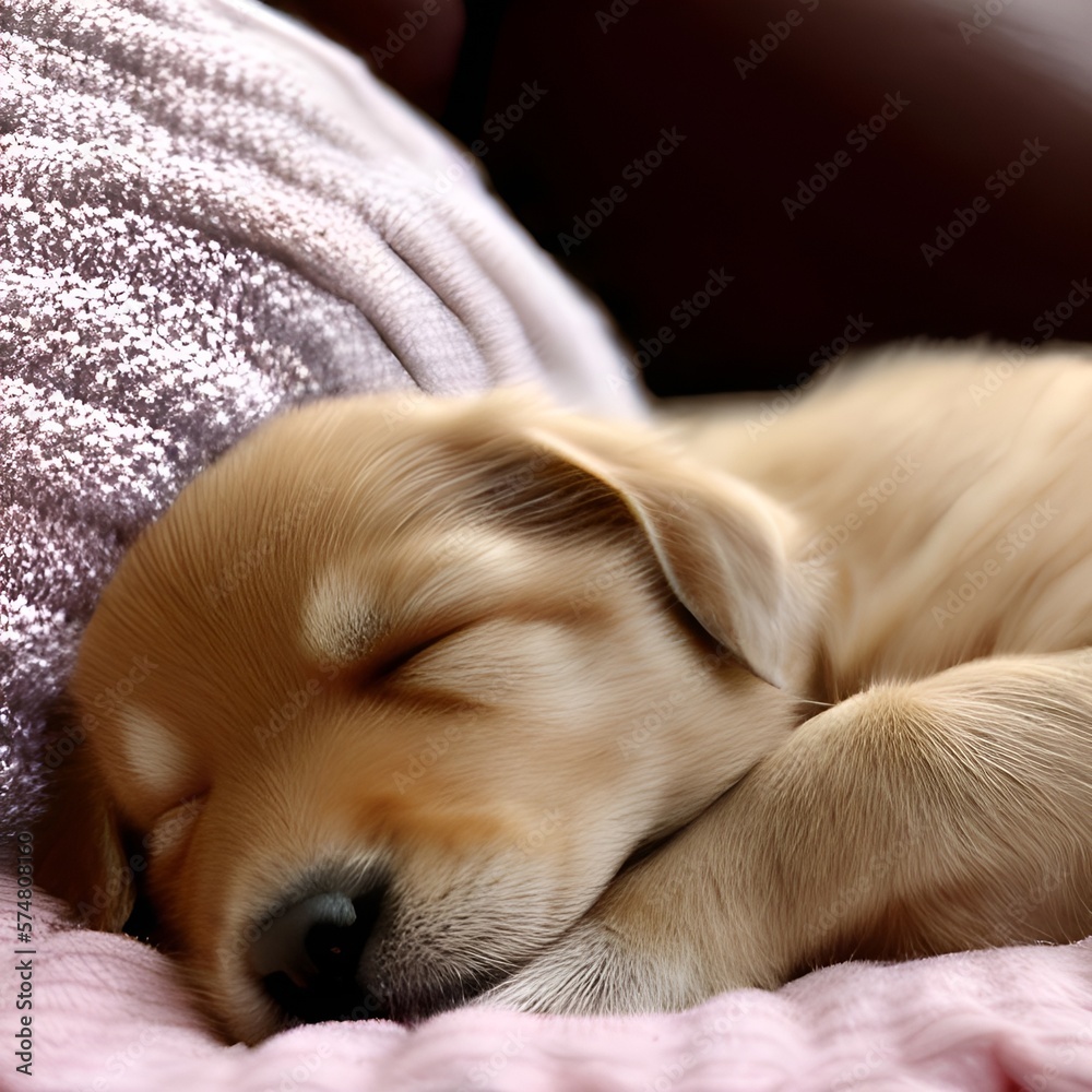 Perro dormido tranquilo en la cama. Cachorro de labrador. Retrato de un ...